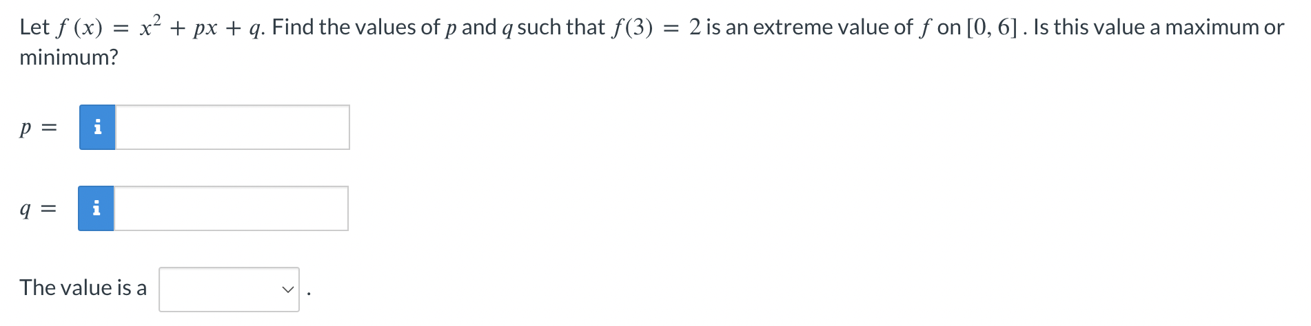 Solved Let f(x)=x2+px+q. ﻿Find the values of p ﻿and q ﻿such | Chegg.com