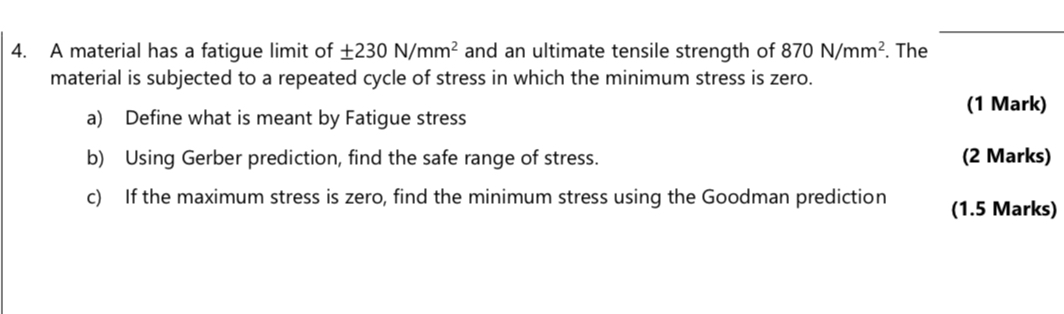 Solved A material has a fatigue limit of ±230 N/mm2 and an | Chegg.com
