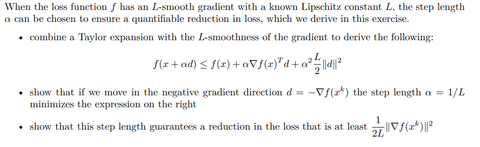 When the loss function f has an L-smooth gradient | Chegg.com