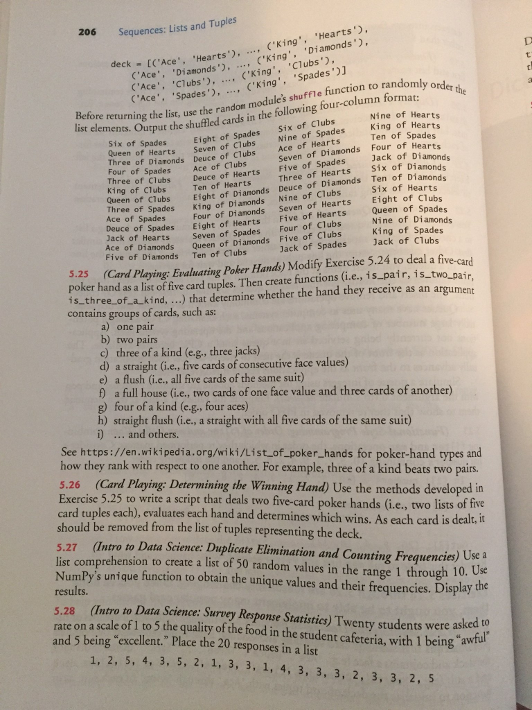 Solved Sequences: Lists and Tuples D t deck - [('Ace', | Chegg.com