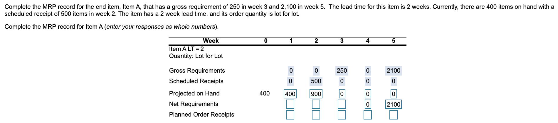 Solved Complete the MRP record for the end item, Item A, | Chegg.com