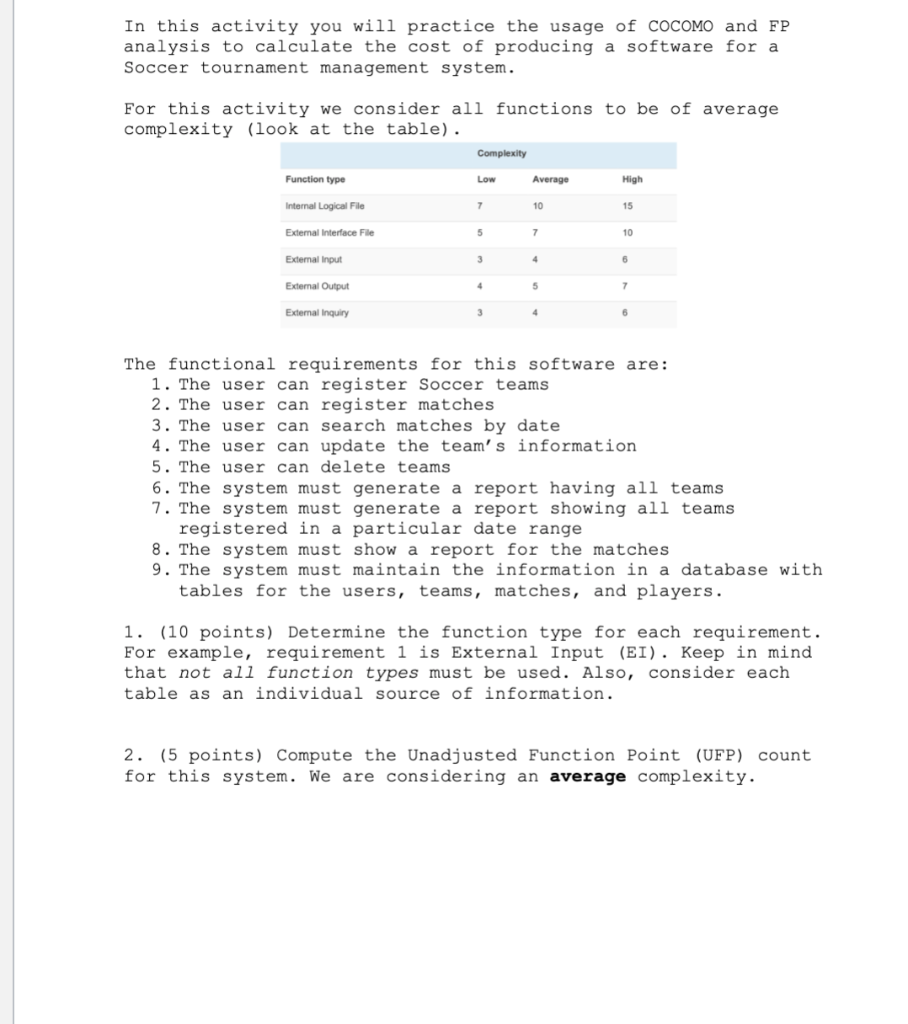 2. (5 points) Compute the Unadjusted Function Point | Chegg.com