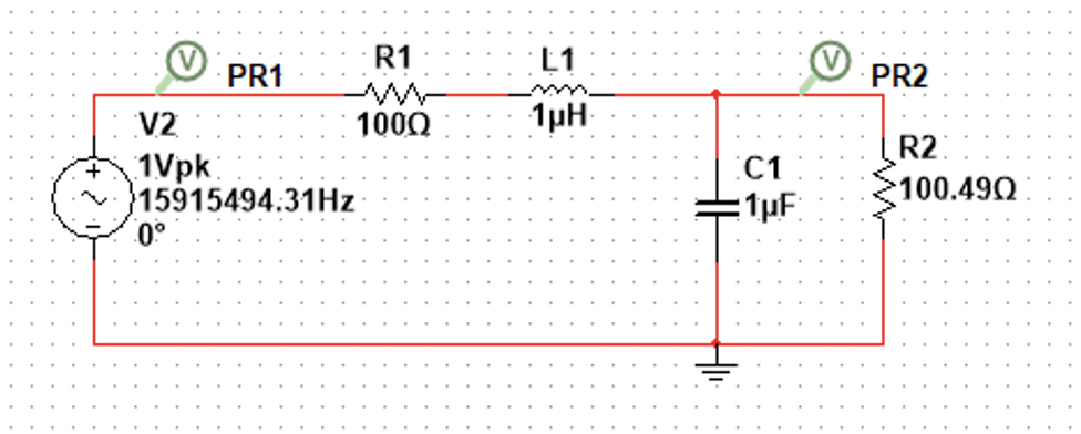 Solved L1 PR2 R1 PR1 M V2 1000 1Vpk 1591549.431Hz 1pH {+ C1 | Chegg.com