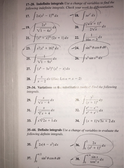 Solved Indefinite integrals Use a change of variables to | Chegg.com
