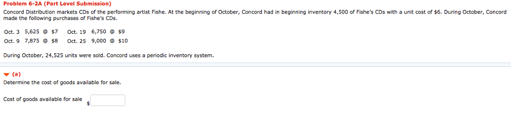 Solved Problem 6-2A (Part Level Submission) Concord | Chegg.com