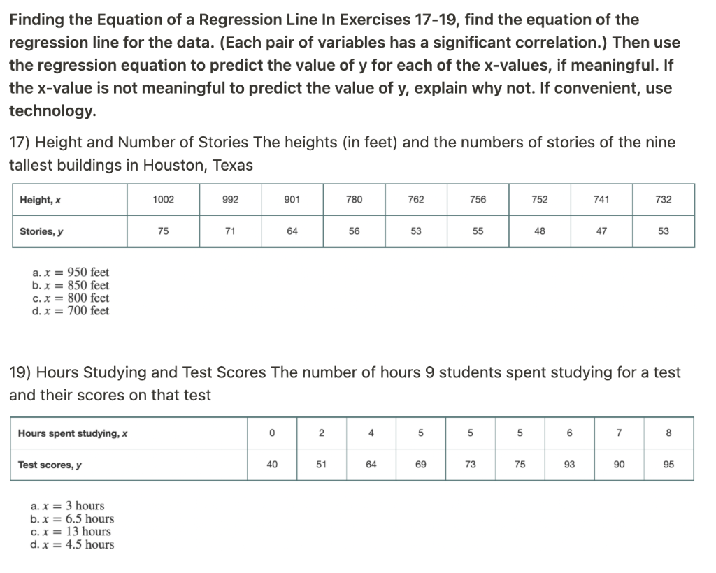Solved Finding the Equation of a Regression Line In | Chegg.com