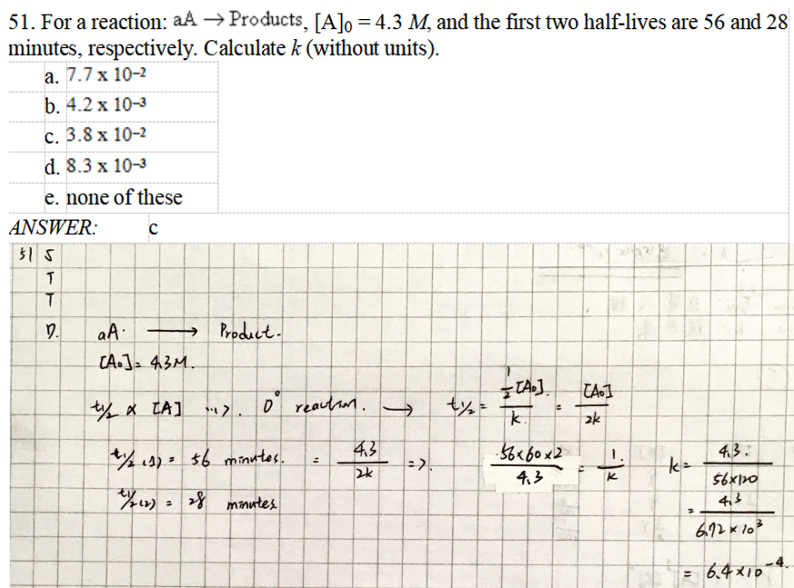 Solved 51. For a reaction: aA → Products. [Alo = 4.3 M, and | Chegg.com
