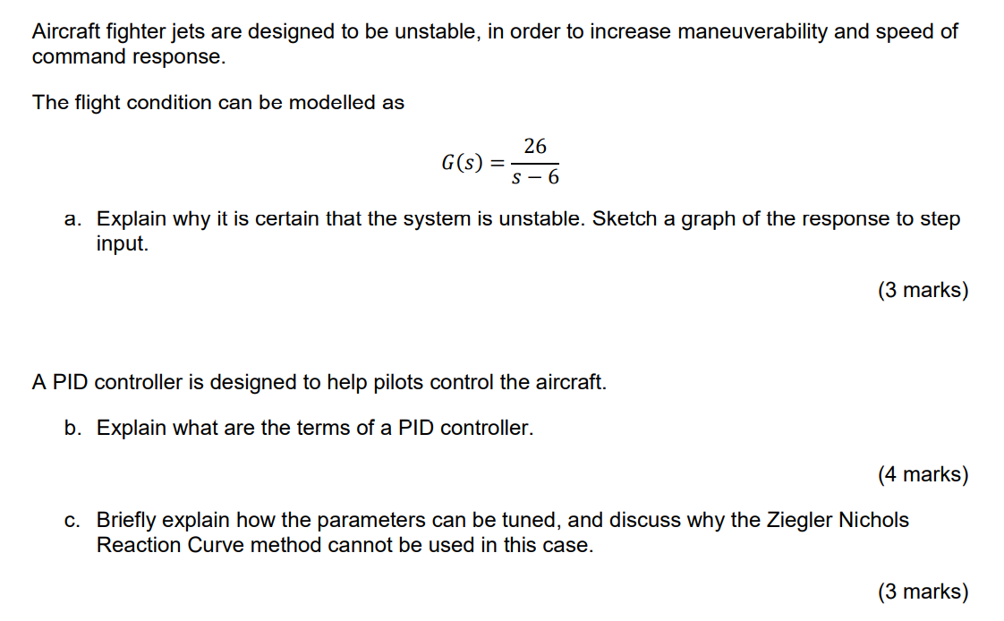 Aircraft fighter jets are designed to be unstable, in | Chegg.com
