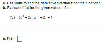 Solved a. Use limits to find the derivative function f′ for | Chegg.com
