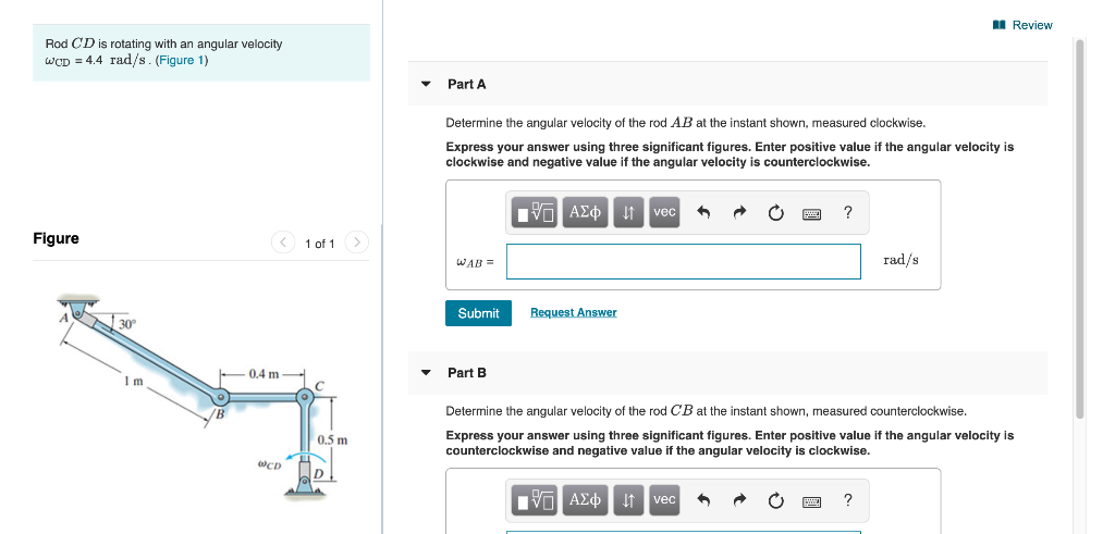 Solved A Review Rod CD is rotating with an angular velocity | Chegg.com