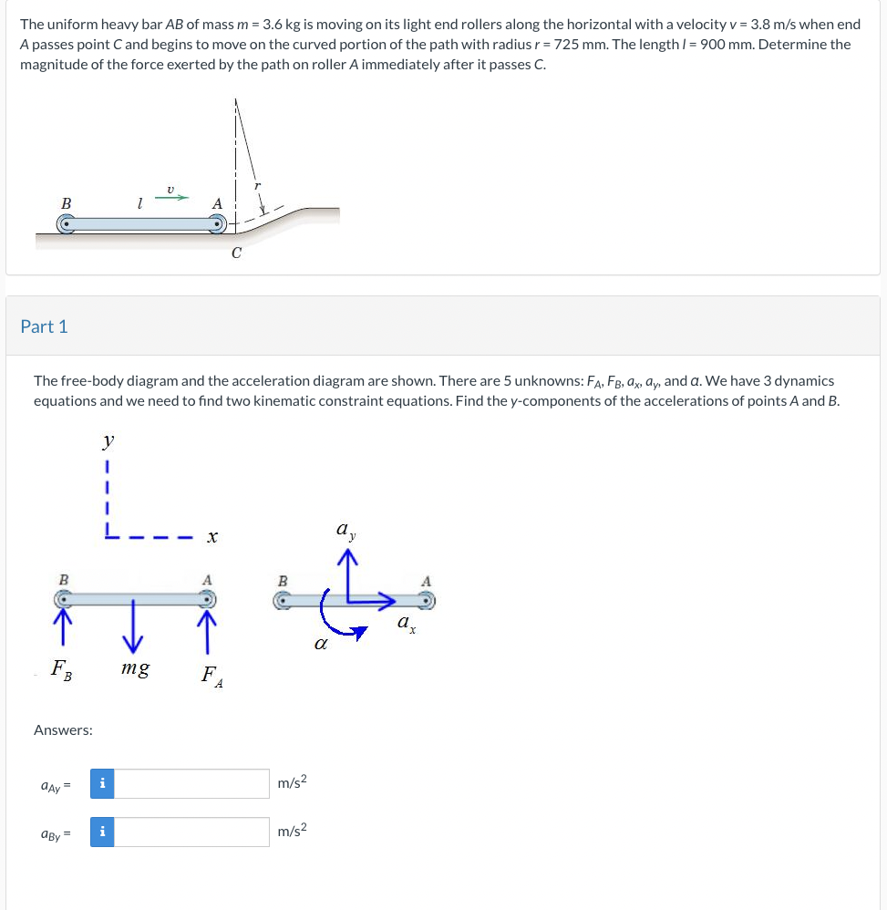 Solved The uniform heavy bar AB ﻿of mass m=3.6kg ﻿is moving | Chegg.com