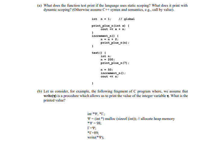 Solved (a) What does the function test print if the language | Chegg.com