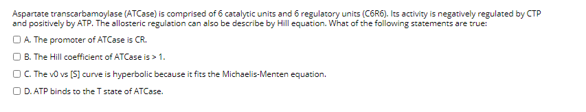 Solved Aspartate transcarbamoylase (ATCase) is comprised of | Chegg.com