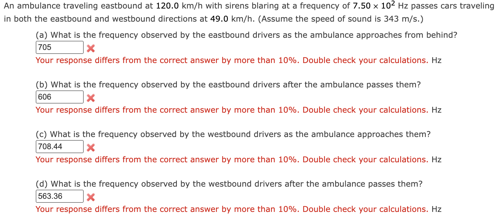 Solved ambulance traveling eastbound at 120.0 km/h with | Chegg.com
