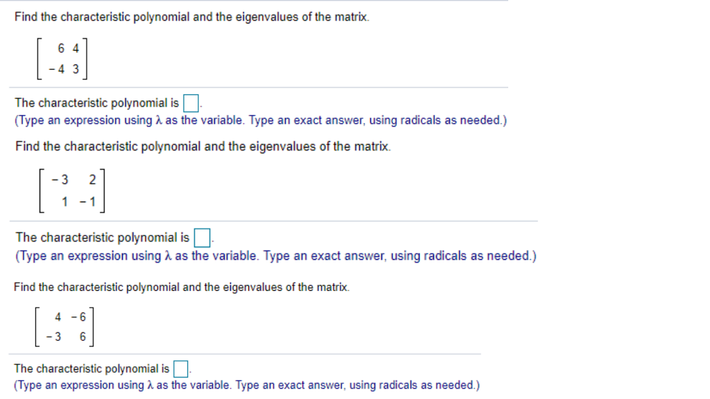 Solved Find The Characteristic Polynomial And The