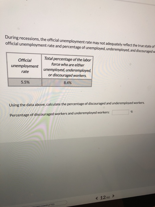 Solved During recessions, the official unemployment rate may | Chegg.com