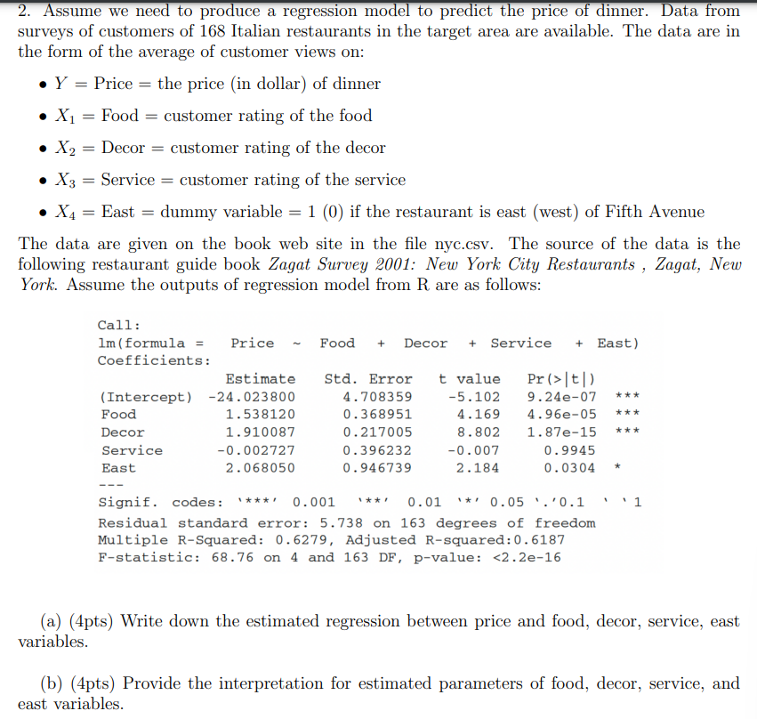 Solved 2. Assume we need to produce a regression model to | Chegg.com