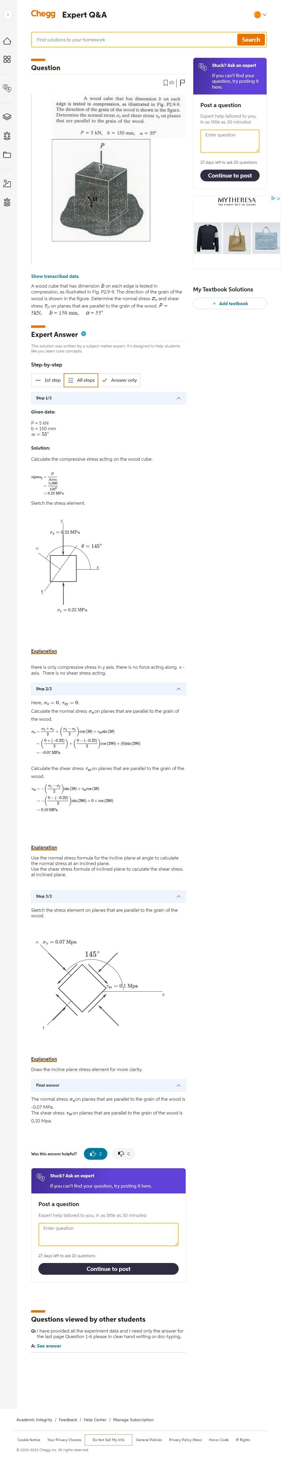 Solved A wood cube that has dimension b on each edge is | Chegg.com