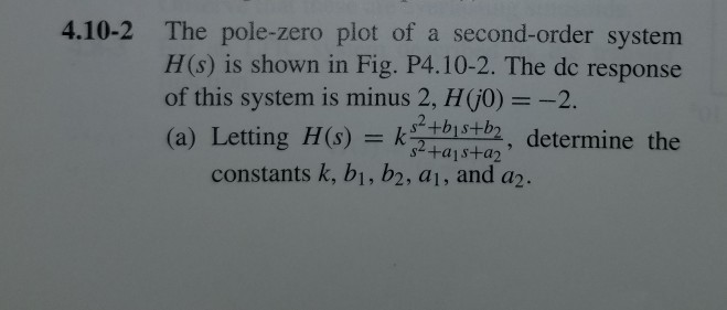 Solved 4.10-2 The pole-zero plot of a second-order system | Chegg.com