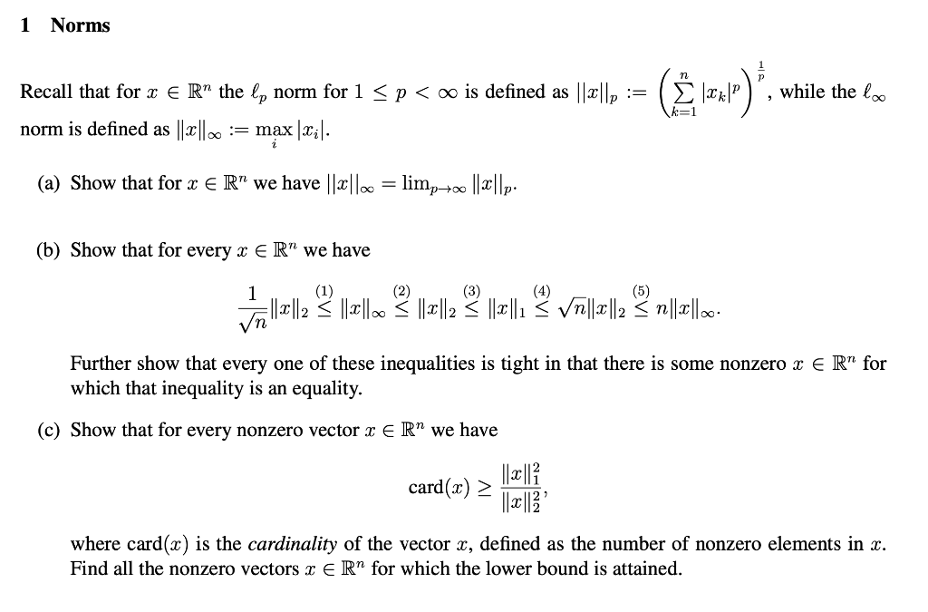 Solved 1 Norms Recall that for x E R” the lp norm for 1