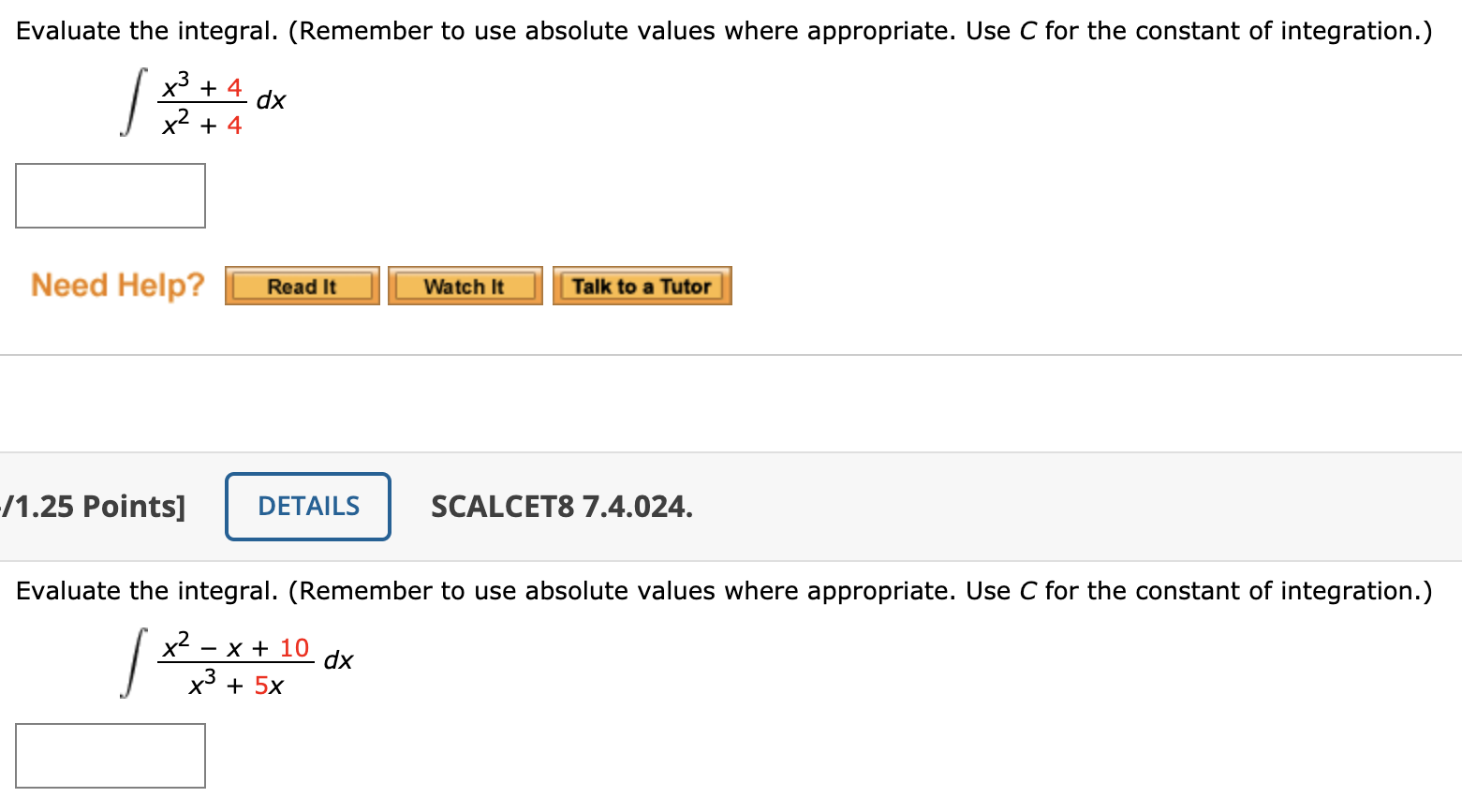 Solved Evaluate the integral. (Remember to use absolute | Chegg.com