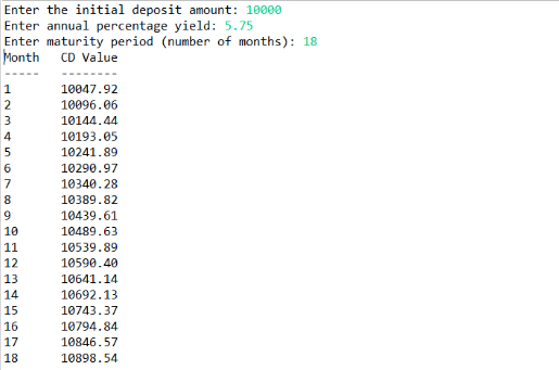 Solved Enter the initial deposit amount: 10000 Enter annual | Chegg.com