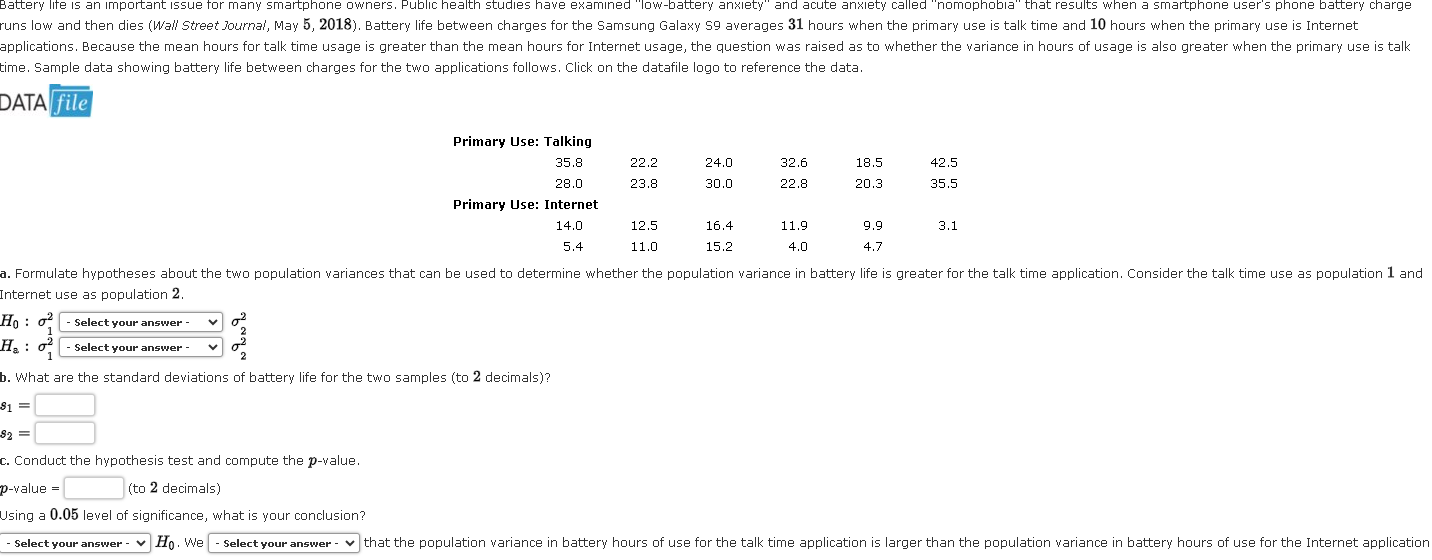 Solved time. Sample data showing battery life between | Chegg.com Solved time. Sample data showing battery life between | Chegg.com