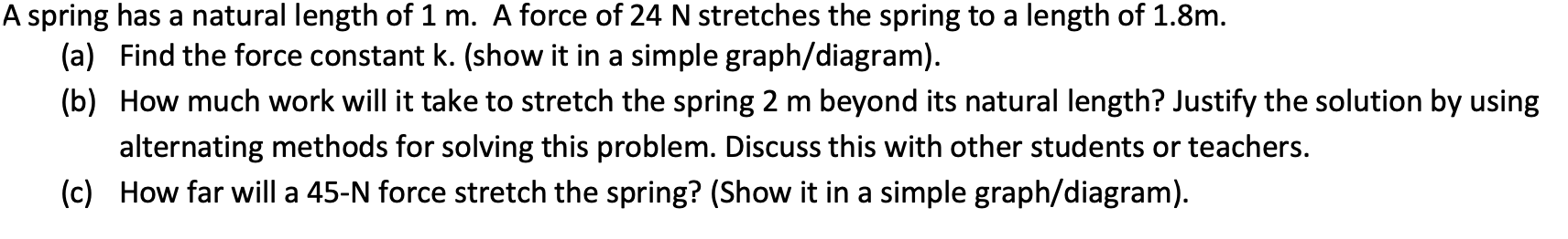Solved A spring has a natural length of 1 ﻿m . ﻿A force of | Chegg.com