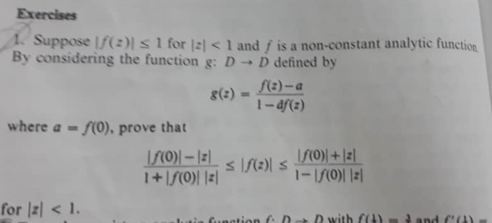 Solved 1. Suppose ∣f(z)∣≤1 for ∣z∣