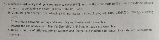4. a. Discuss Odid Parity and cyclic redundancy check | Chegg.com