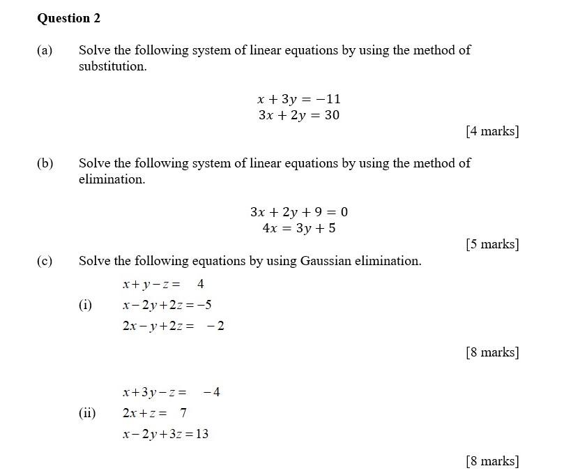 Solved a) Solve the following system of linear equations by | Chegg.com