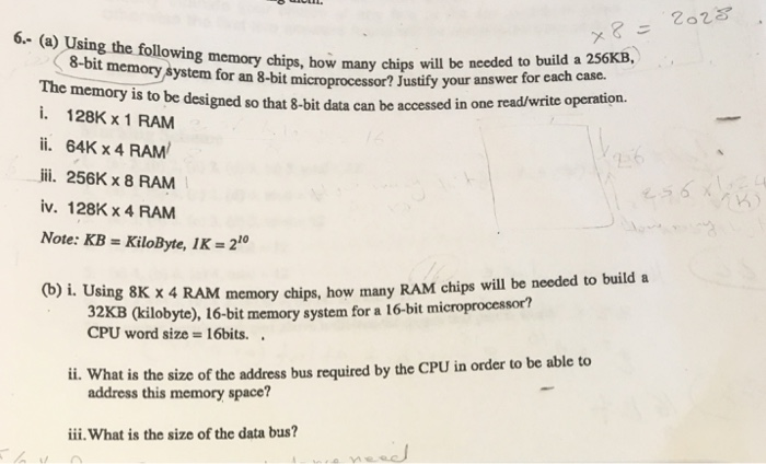 Solved 8-bit memory syntem for an s-hit amicrop oesor? | Chegg.com
