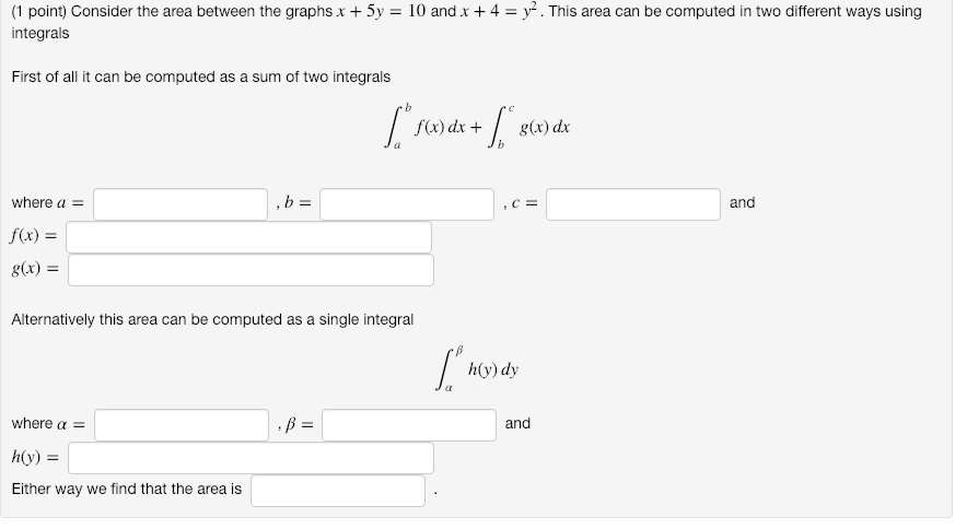 Solved Consider the area between the graphs x+5y=10x+5y=10 | Chegg.com