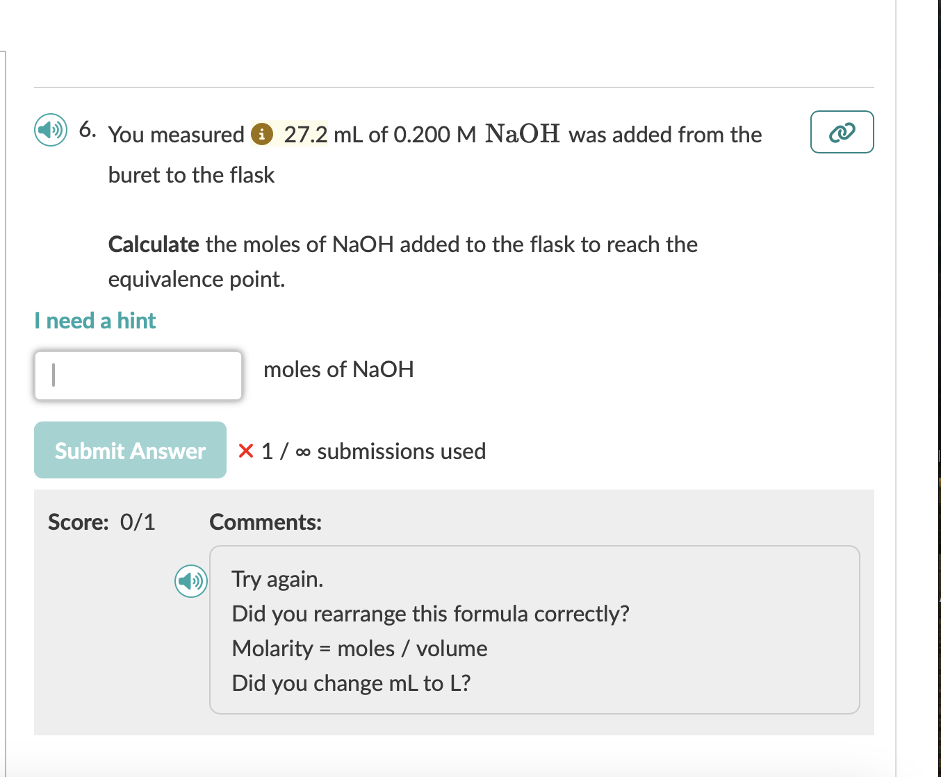Solved You measured (i 27.2 ﻿mL of 0.200 ﻿M NaOH was added | Chegg.com