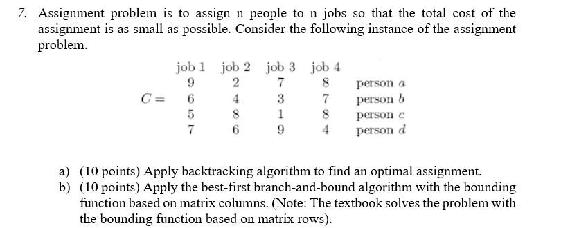 Solved Assignment problem is to assign n people to n jobs so | Chegg.com