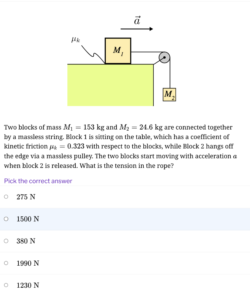 Solved Two blocks of mass M1=153 kg and M2=24.6 kg are | Chegg.com