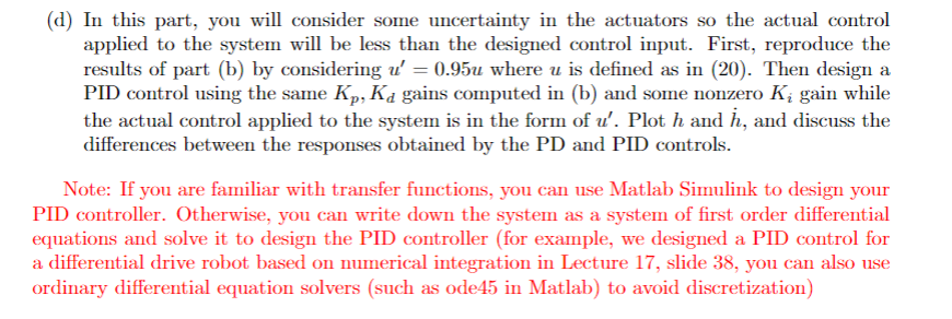 Solved Problem 3: PID altitude control Consider the | Chegg.com