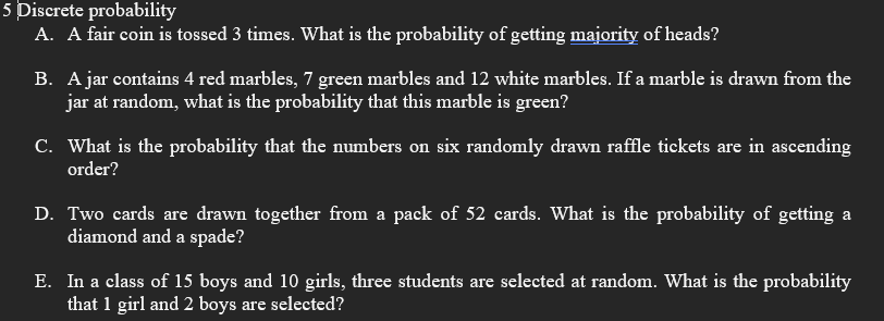 Solved Discrete probability A. A fair coin is tossed 3 | Chegg.com