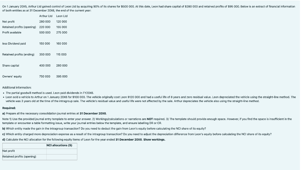 - The partial goodwill method is used. Leon paid | Chegg.com