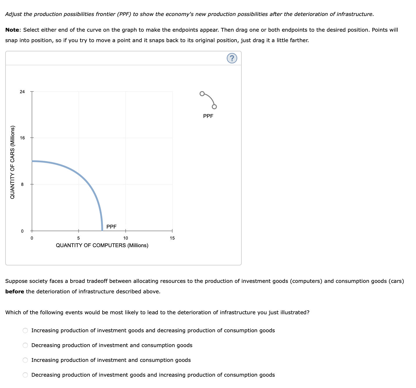 Solved Adjust the production possibilities frontier (PPF) to | Chegg.com