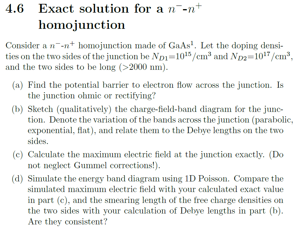 4.6 Exact solution for a n -n+ homojunction Consider | Chegg.com