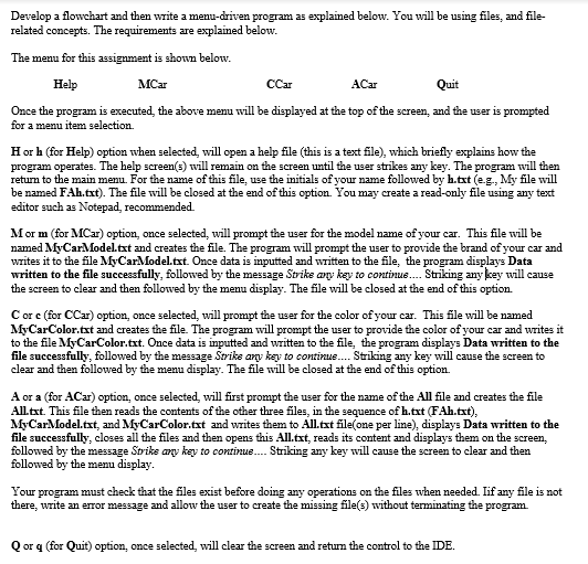 :מצן Develop a flowchart and then write a menu-driven | Chegg.com