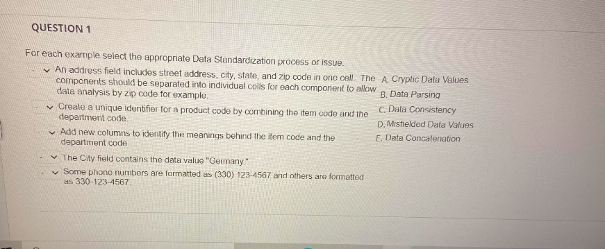 Solved For each example select the appropriate Data | Chegg.com