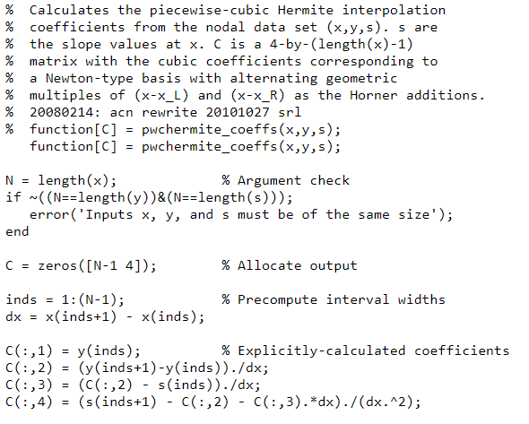 % Calculates the piecewise-cubic Hermite | Chegg.com