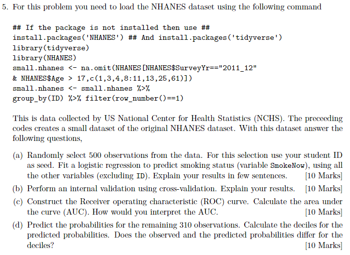 5. For this problem you need to load the NHANES | Chegg.com