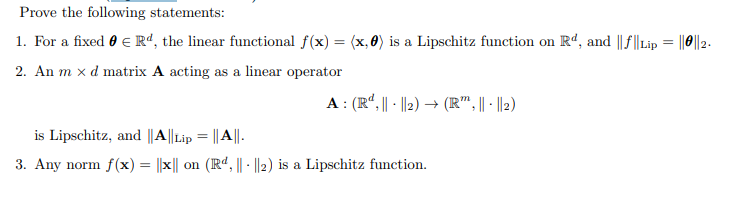 Solved Prove the following statements:For a fixed θ in Rd, | Chegg.com
