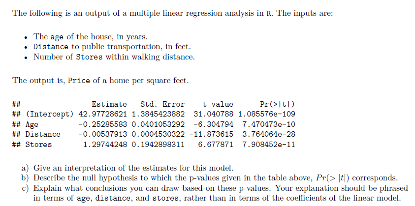 Solved The following is an output of a multiple linear | Chegg.com