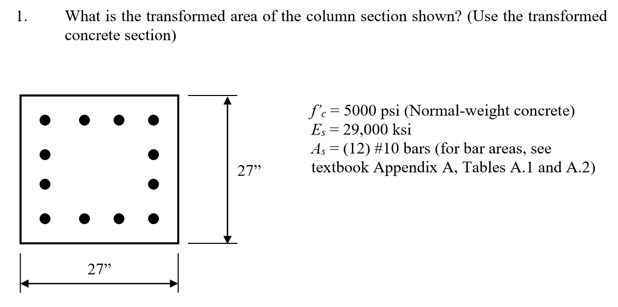What is the transformed area of the column section | Chegg.com