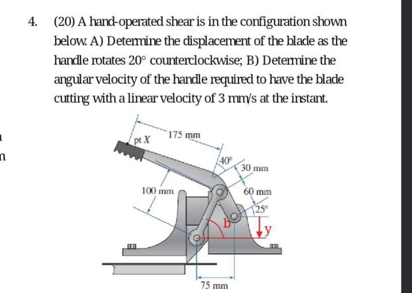 Solved (20) A hand-operated shear is in the configuration | Chegg.com