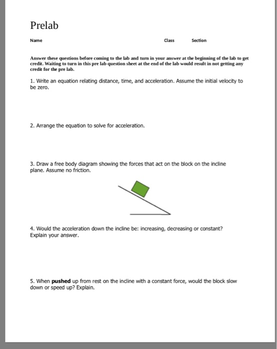 Solved Prelab Name Class Section Answer these questions | Chegg.com